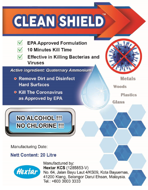 CLEAN SHIELD Disinfectant & Surface Sanitizer | Hextar KCS